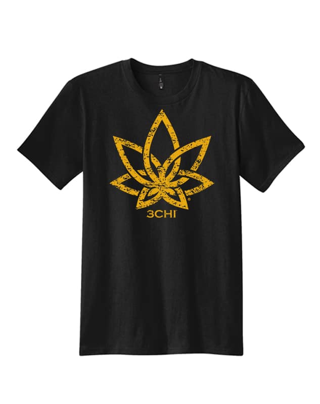 3CHI Black T-Shirt | Distressed Hemp Flower Print T-Shirt